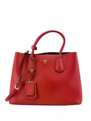 Prada Cuir Double Saffiano Leather Medium Tote Bag - Red