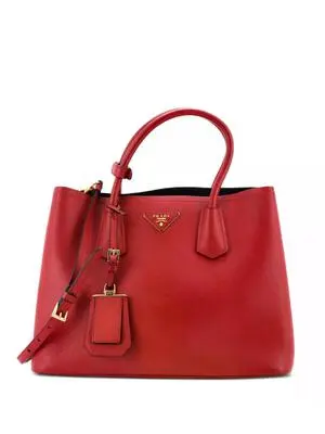 Prada Cuir Double Saffiano Leather Medium Tote Bag - Red