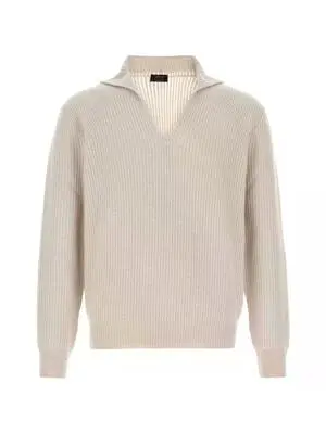 Brioni Ribbed-knit Cashmere Polo Sweater - Neutrals