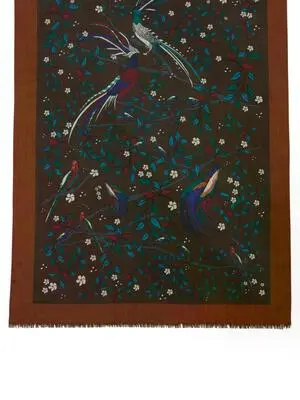DRAKE'S Birds Of Paradise Print Wool Scarf