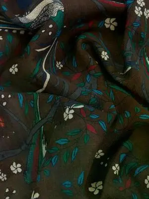 DRAKE'S Birds Of Paradise Print Wool Scarf