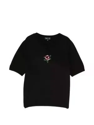 AGNES B. Beaded Flower T-shirt