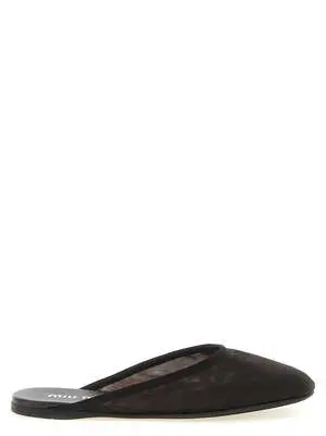 Miu Miu Mesh Fabric Slippers - Black