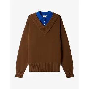 Sandro Collared Two-in-one Wool And Cashmere-blend Jumper - Camel