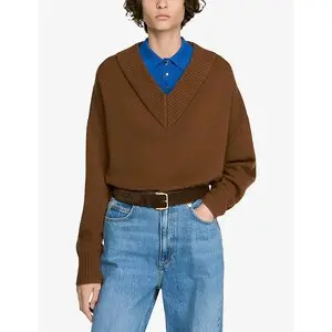 Sandro Collared Two-in-one Wool And Cashmere-blend Jumper