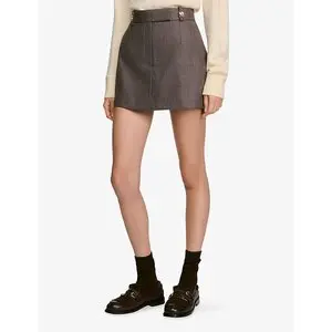Sandro Tailored Brand-embellished Wool Skort