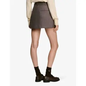 Sandro Tailored Brand-embellished Wool Skort