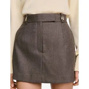 Sandro Tailored Brand-embellished Wool Skort