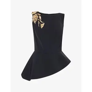 NADINE MERABI Gold Hardware Asymmetric Woven Top - Black