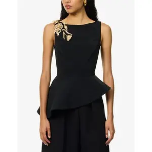 NADINE MERABI Gold Hardware Asymmetric Woven Top