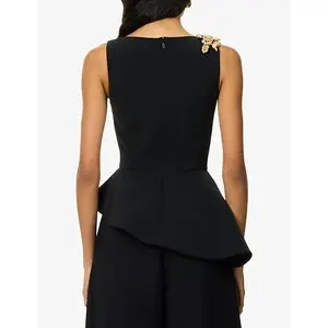 NADINE MERABI Gold Hardware Asymmetric Woven Top