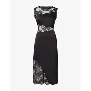 MALINA Desire Lace-panel Woven Midi Dress