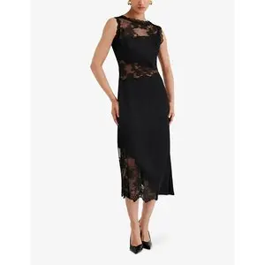 MALINA Desire Lace-panel Woven Midi Dress