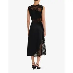 MALINA Desire Lace-panel Woven Midi Dress