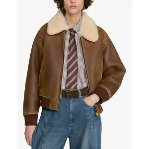 Sandro Zipped Contrast-collar Shearling Jacket