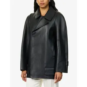 Victoria Beckham Notched-collar Leather Pea Coat