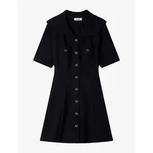 Sandro Collared Short-sleeve Stretch-woven Mini Dress