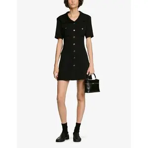 Sandro Collared Short-sleeve Stretch-woven Mini Dress