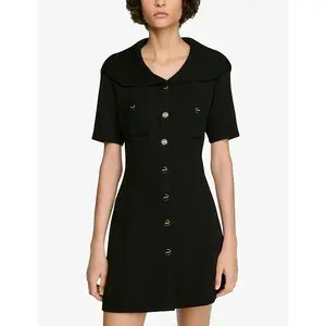 Sandro Collared Short-sleeve Stretch-woven Mini Dress