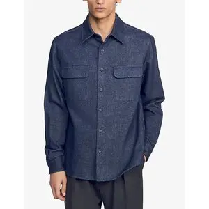 Sandro Flannel Long-sleeve Cotton Shirt - Blue
