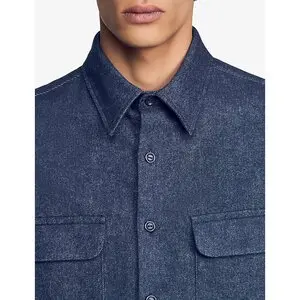 Sandro Flannel Long-sleeve Cotton Shirt - Blue