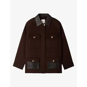 Sandro Leather-collar Double-faced Wool Coat
