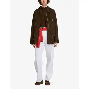 Sandro Leather-collar Double-faced Wool Coat