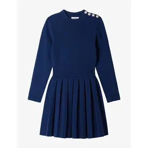Sandro Pleated Button-embellished Stretch-knit Mini Dress
