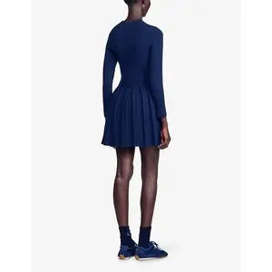 Sandro Pleated Button-embellished Stretch-knit Mini Dress
