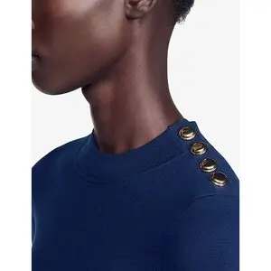Sandro Pleated Button-embellished Stretch-knit Mini Dress