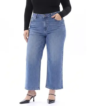 BAYEAS Plus Mid Rise Straight Denim Jeans Stretch Comfortable - Aether