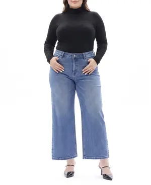 BAYEAS Plus Mid Rise Straight Denim Jeans Stretch Comfortable