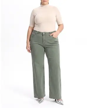 BAYEAS Plus Mid Rise Wide Leg Denim Jeans Stretch Comfortable