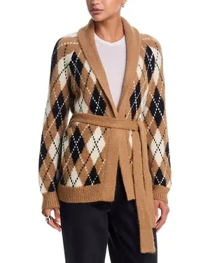 The Great. The Argyle Riding V Neck Cardigan Sweater - Camel