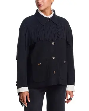 The Great. The Western Fringe Sweater Jacket - Black