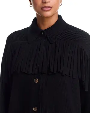The Great. The Western Fringe Sweater Jacket - Black