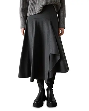 Whistles Draped Asymmetric Midi Skirt - Grey