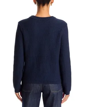 SINGLE THREAD Textured Crewneck Side Button Sweater - Navy
