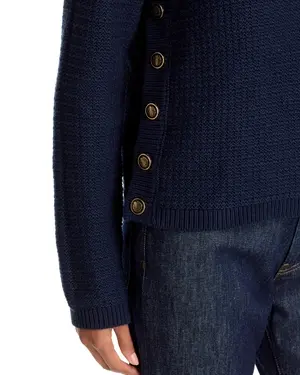 SINGLE THREAD Textured Crewneck Side Button Sweater - Navy