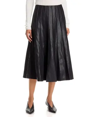 SINGLE THREAD Faux Leather Seamed Midi Skirt - Black
