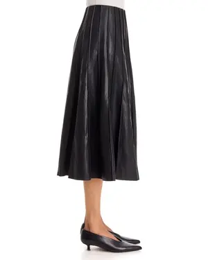 SINGLE THREAD Faux Leather Seamed Midi Skirt - Black