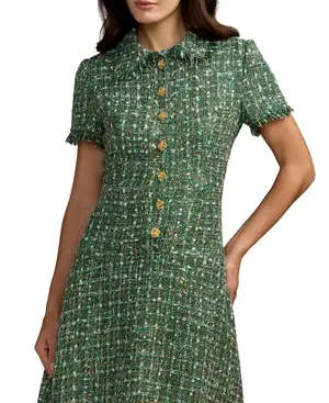 Mac Duggal Boucle Short Sleeve Button Up Midi Dress
