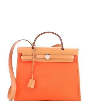 Hermès 31 Herbag Zip Leather And Toile - Orange