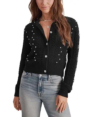 Splendid Chandler Faux Fur Collar Embellished Sweater - Black