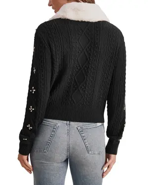 Splendid Chandler Faux Fur Collar Embellished Sweater