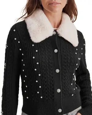 Splendid Chandler Faux Fur Collar Embellished Sweater