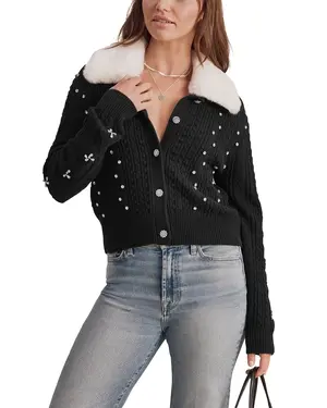 Splendid Chandler Faux Fur Collar Embellished Sweater