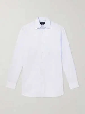 Dunhill Cutaway-collar Herringbone Cotton Shirt - Blue