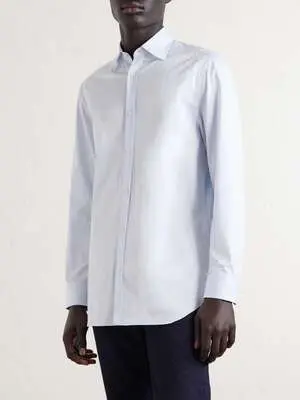 Dunhill Cutaway-collar Herringbone Cotton Shirt