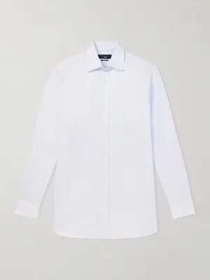 Dunhill Cutaway-collar Herringbone Cotton Shirt - Blue